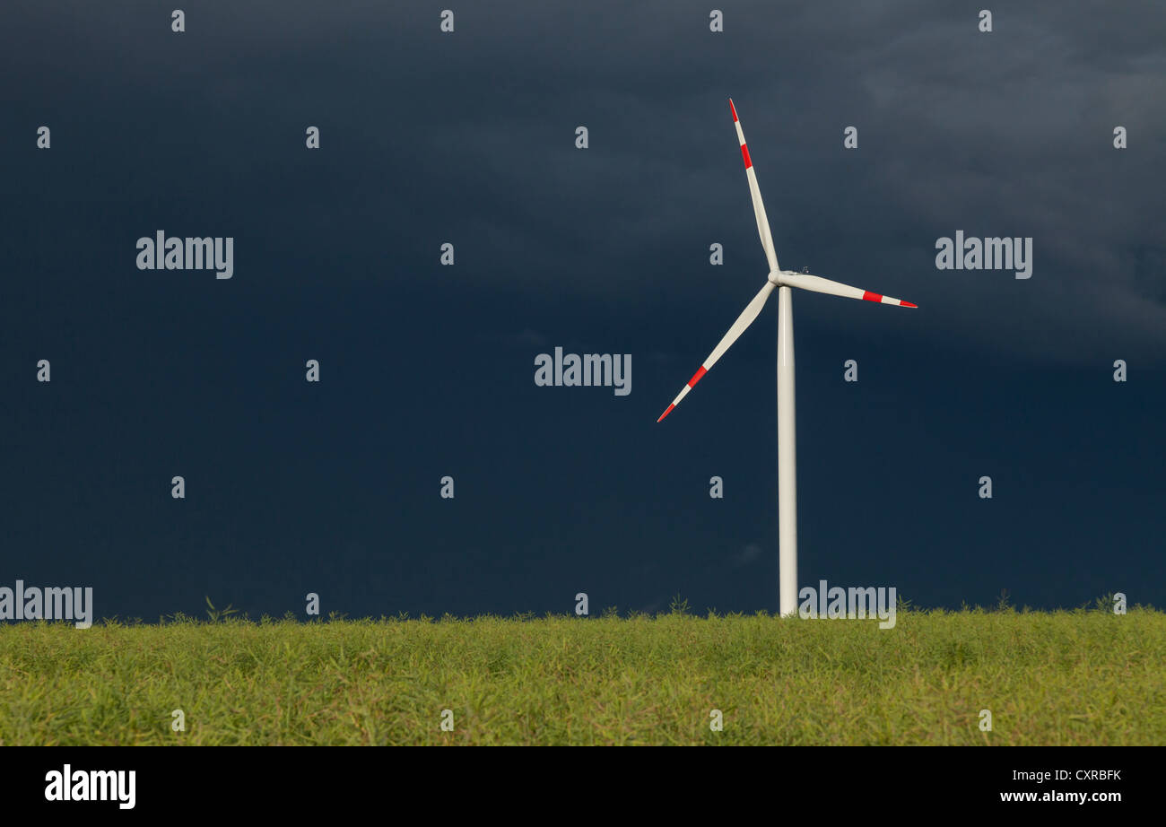 Wind turbine, storm clouds, Baden-Wuerttemberg, Germany, Europe Stock ...