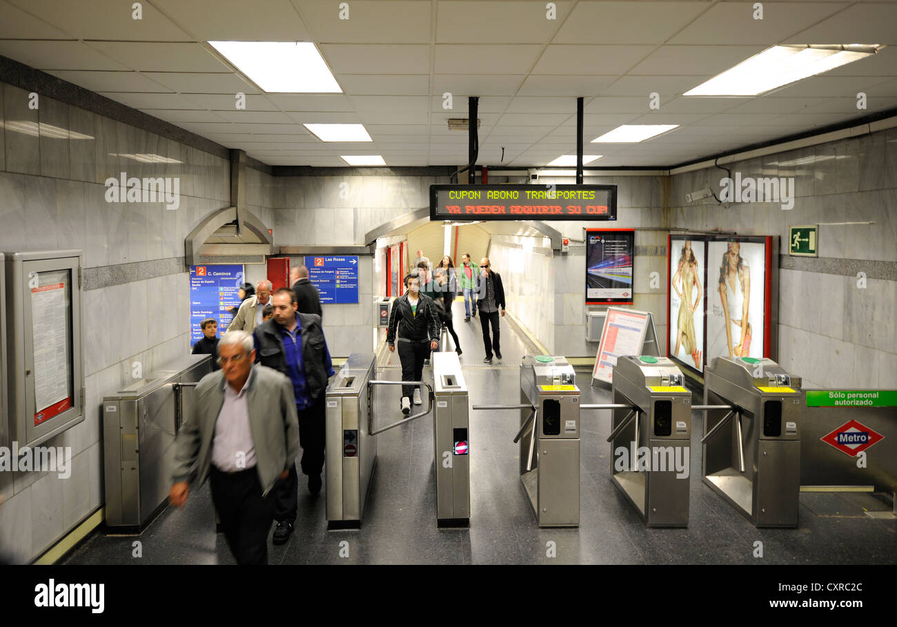Ticket barriers, turnstiles, Retiro metro station, Madrid, Spain ...