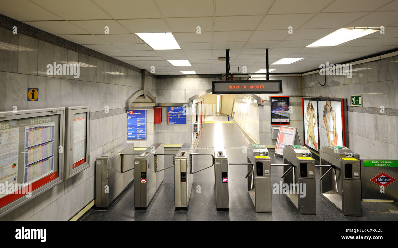 Ticket barriers, turnstiles, Retiro metro station, Madrid, Spain ...