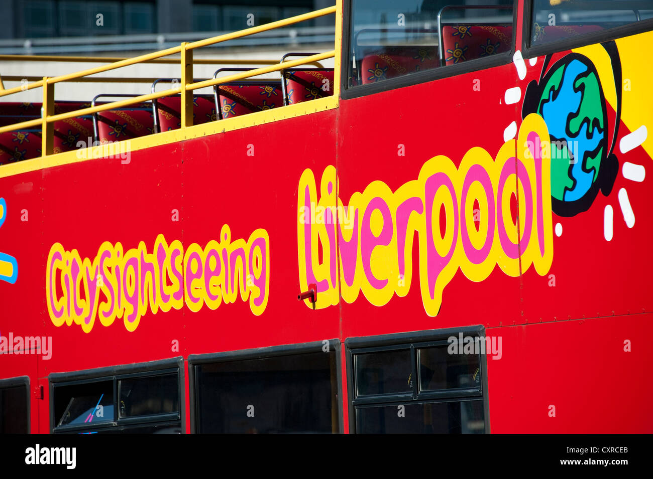 Liverpool Tourist Sightseeing Bus Open Top Tour UK Stock Photo - Alamy