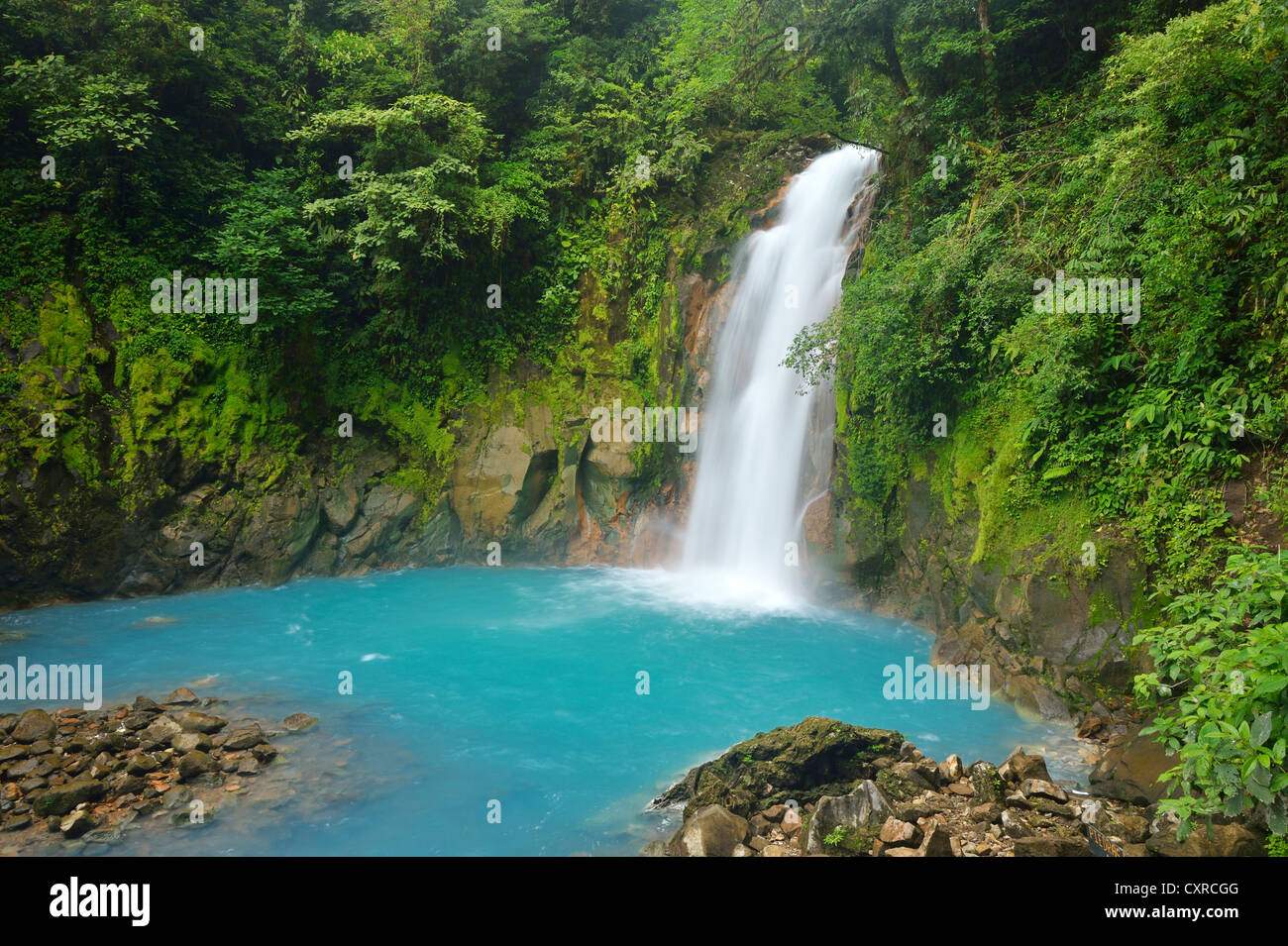 Waterfall at the light blue coloured river Rio Celeste, Tenorio Volcano ...