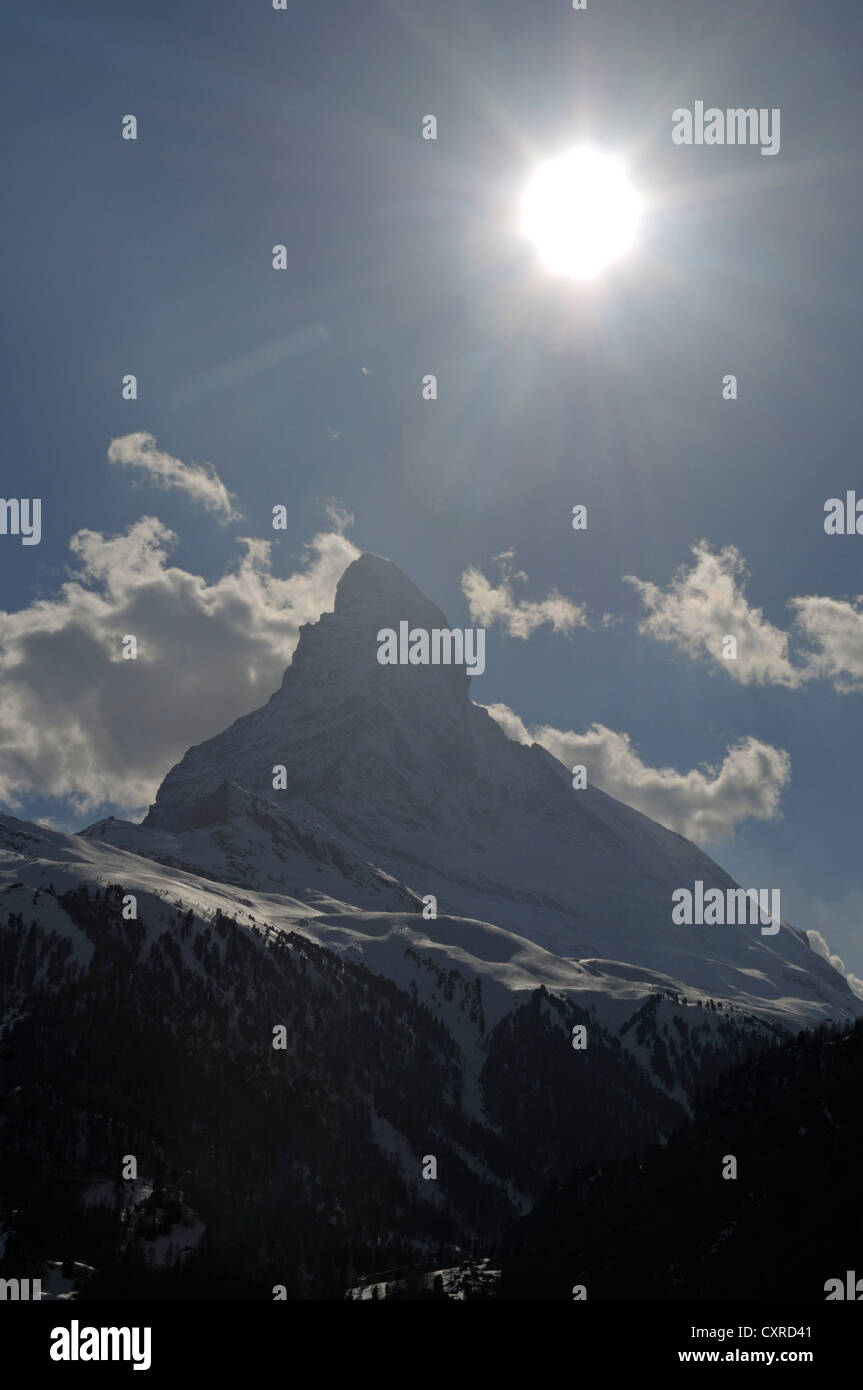 Mount Matterhorn, backlit, Zermatt, Valais, Switzerland, Europe Stock ...
