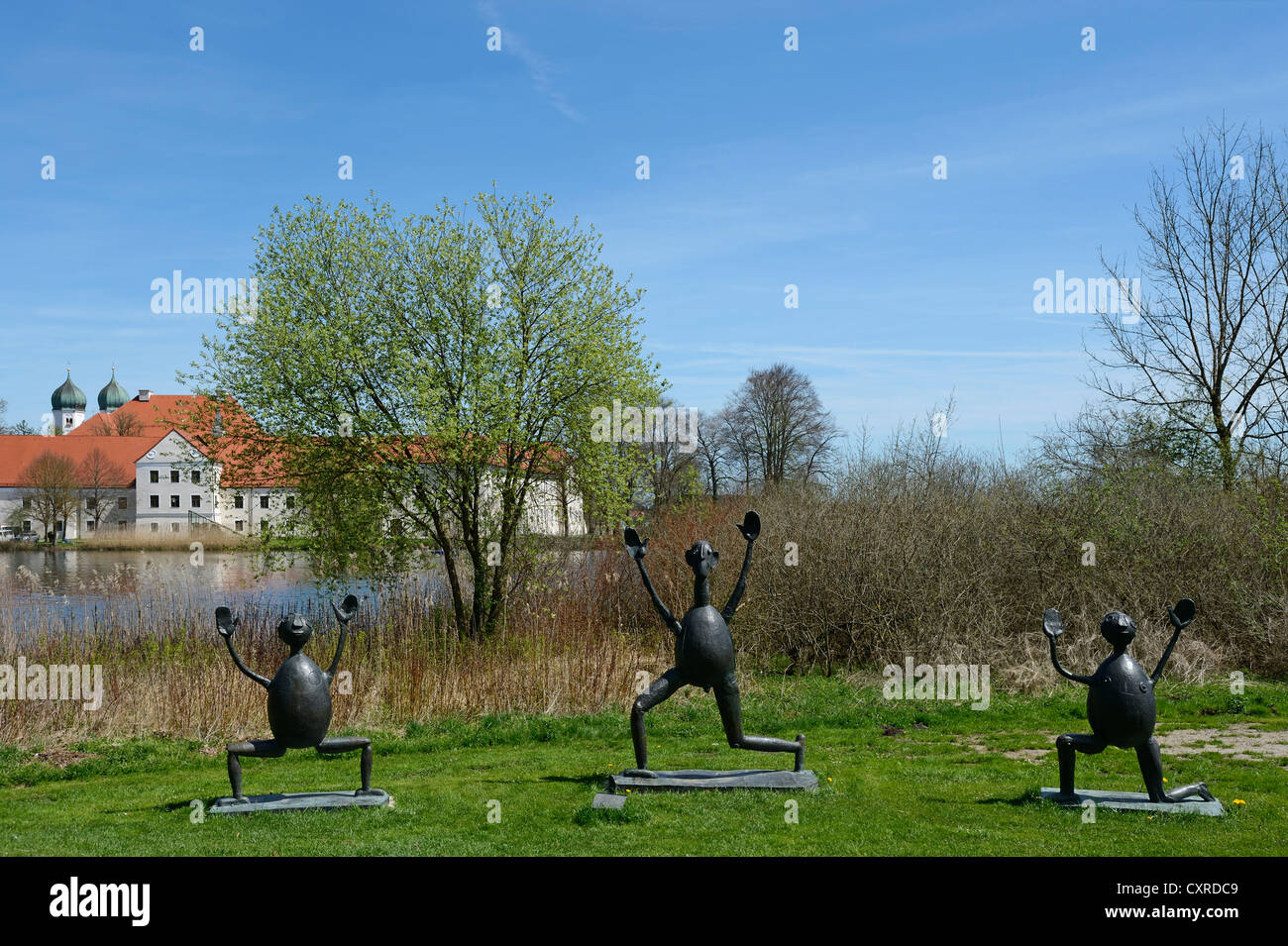 Steel sculptures by Heinrich Kirchner, Kloster Seeon Abbey, Chiemgau ...