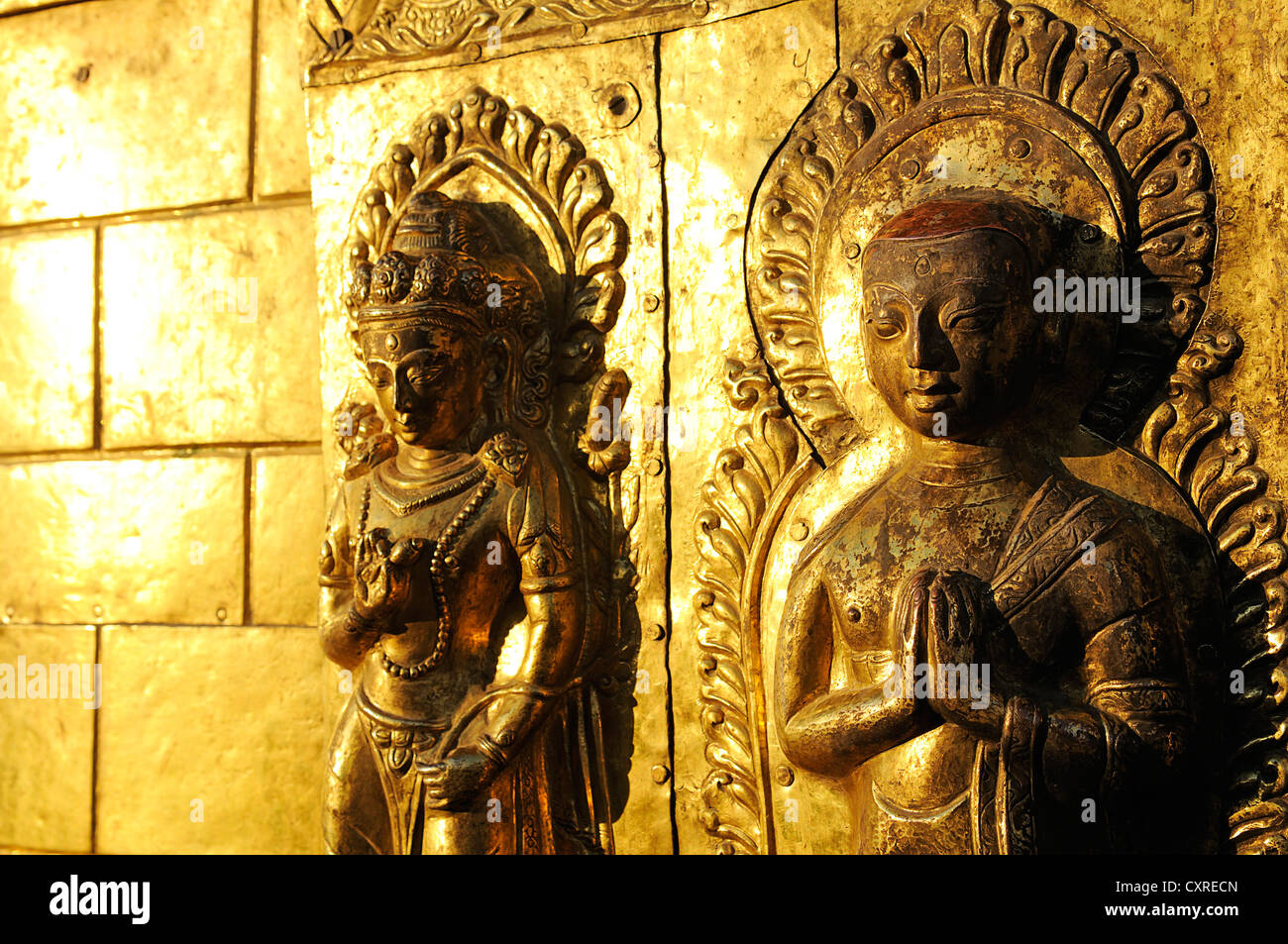 Buddha statues on the golden harmika, Swayambhunath Stupa, Kathmandu ...