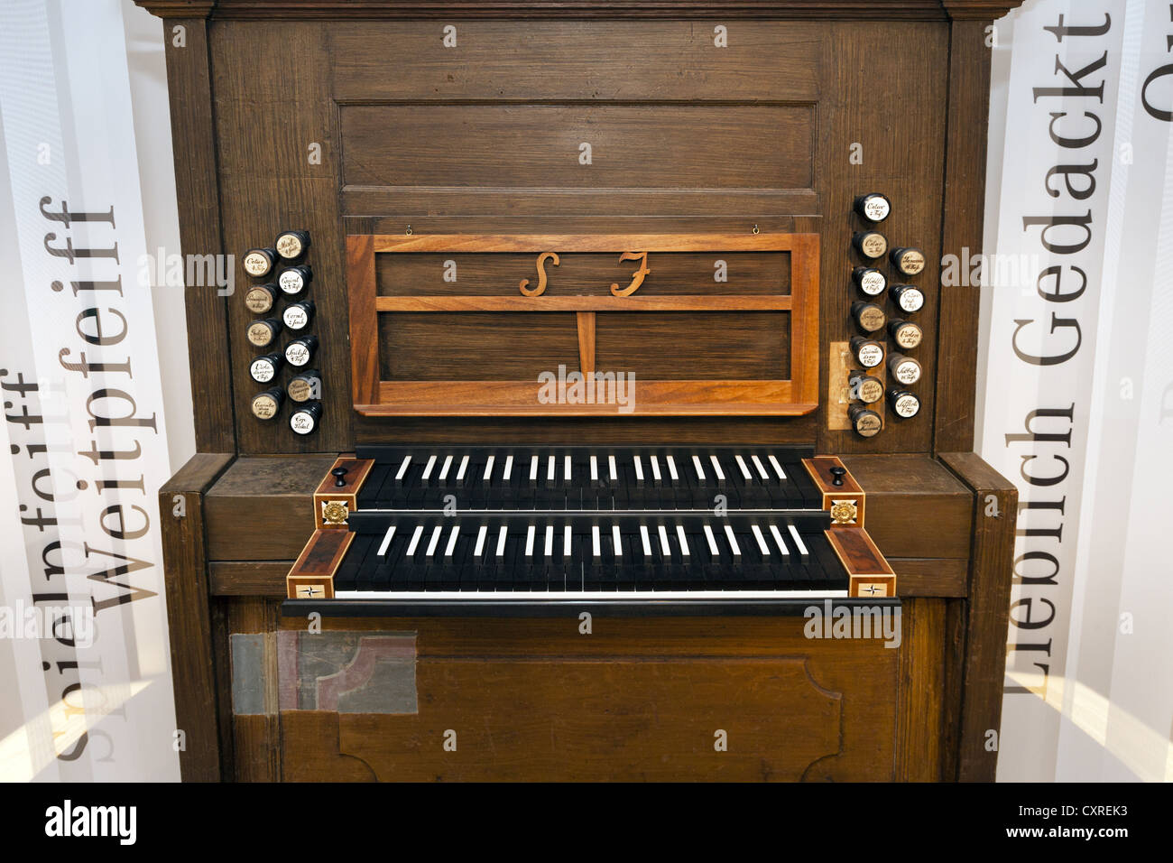 Organ console from Johanniskirche, St. John's Church, organ, register ...