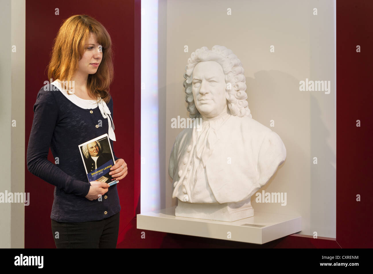 Visitor standing in front of the bust of Johann Sebastian Bach, Bach ...
