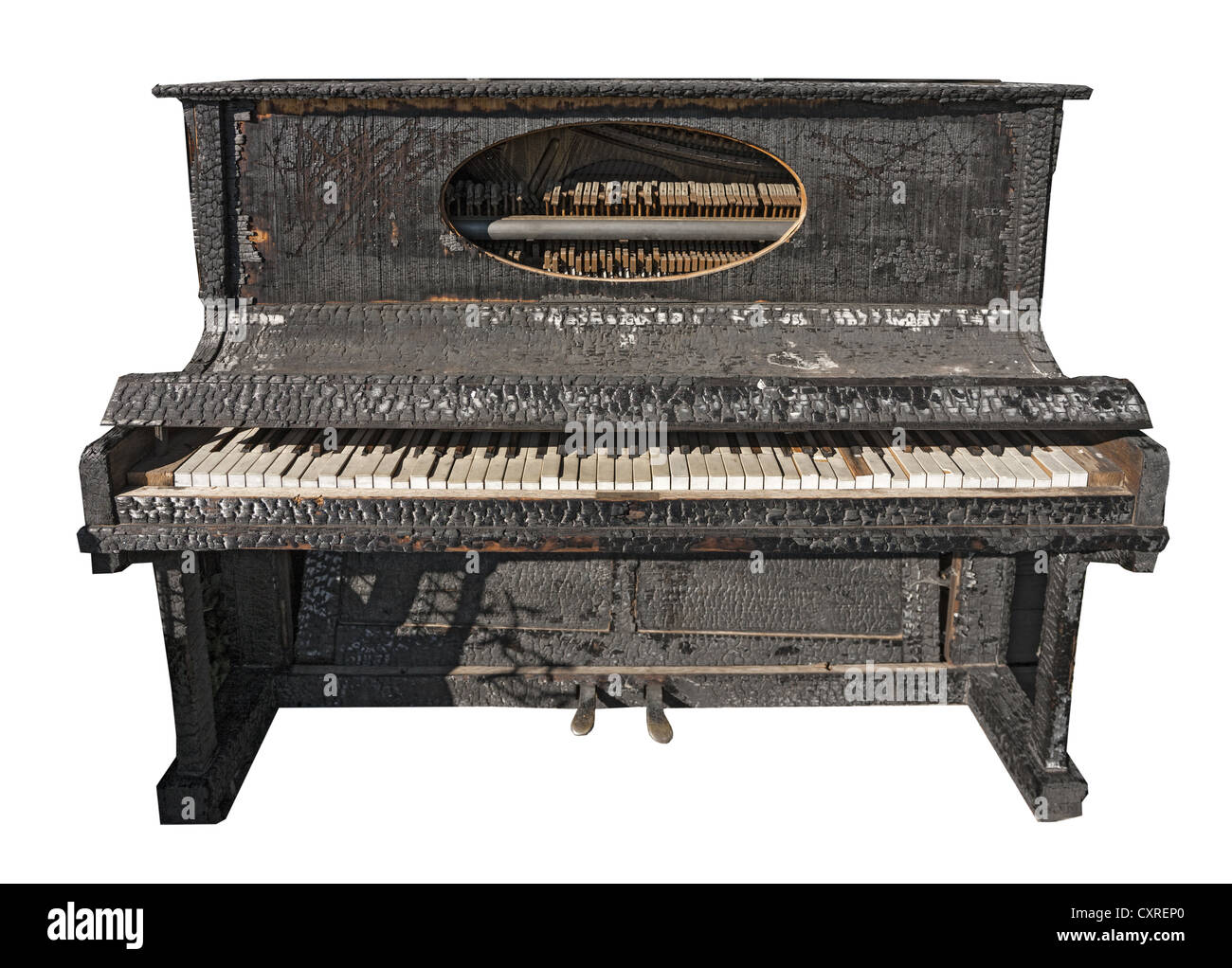 Piano, charred, fire damage Stock Photo - Alamy