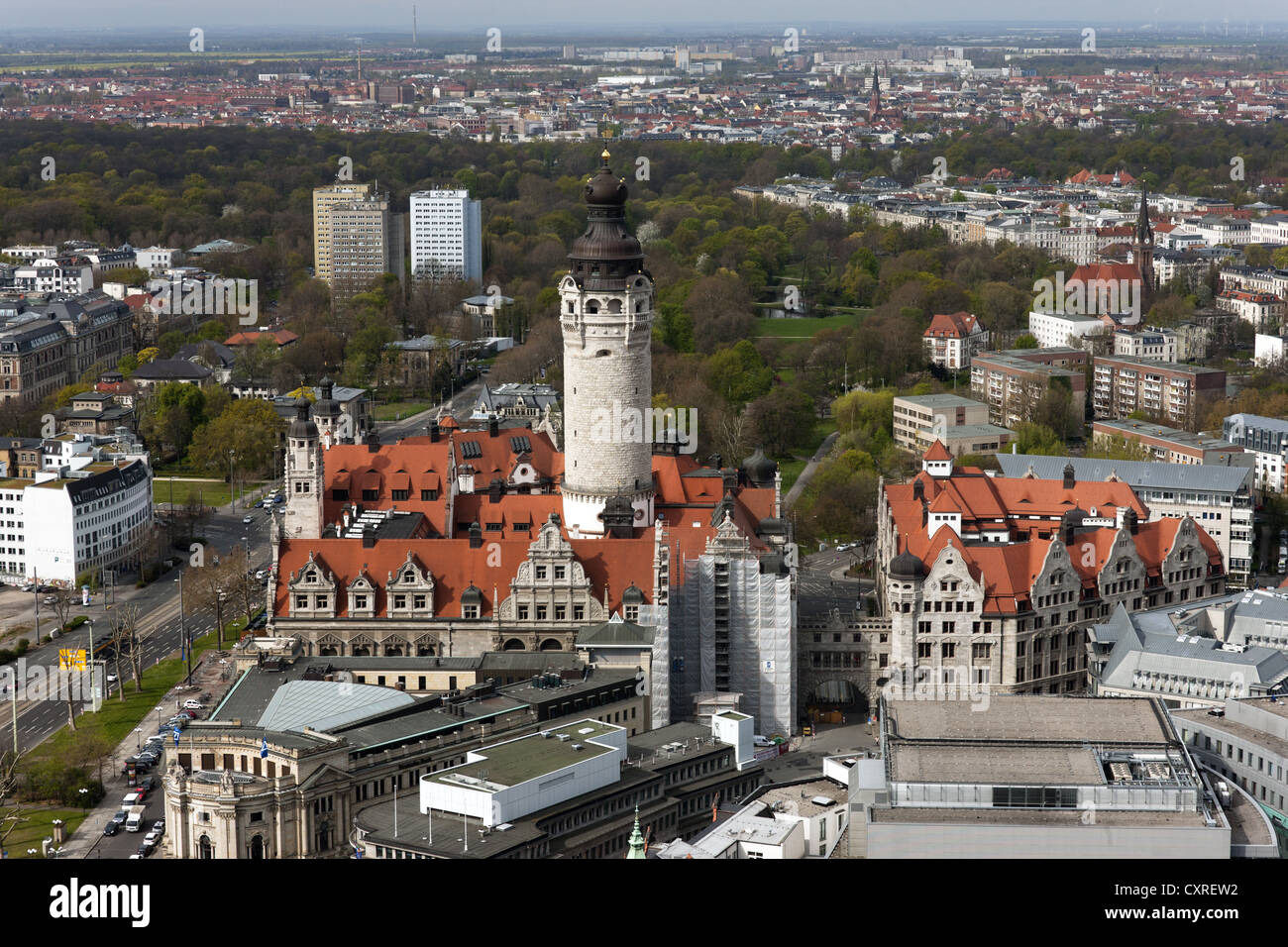 City panorama from the City-Hochhaus building, MDR Tower, looking west ...