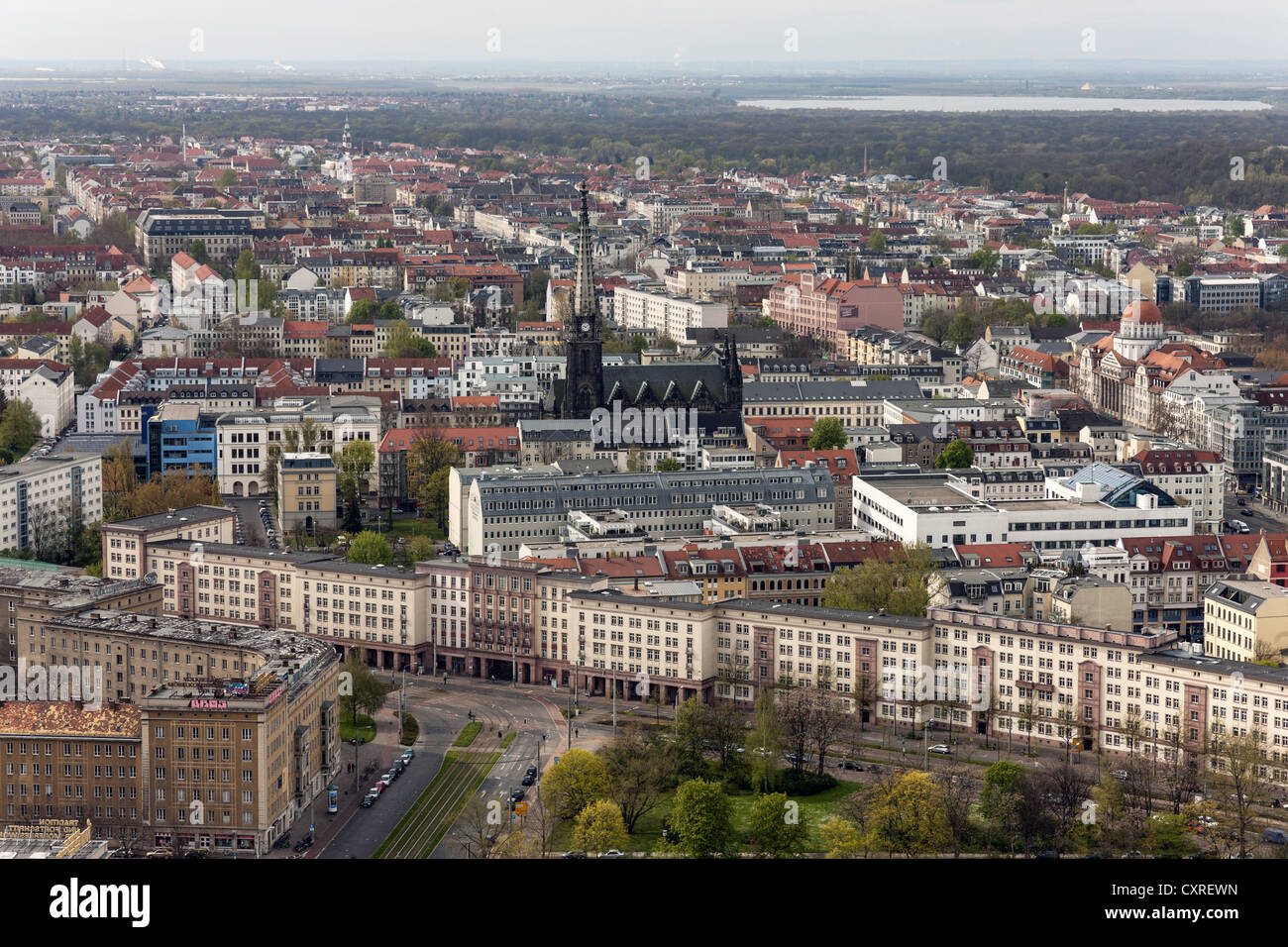 City panorama from the City-Hochhaus building, MDR Tower, looking south ...