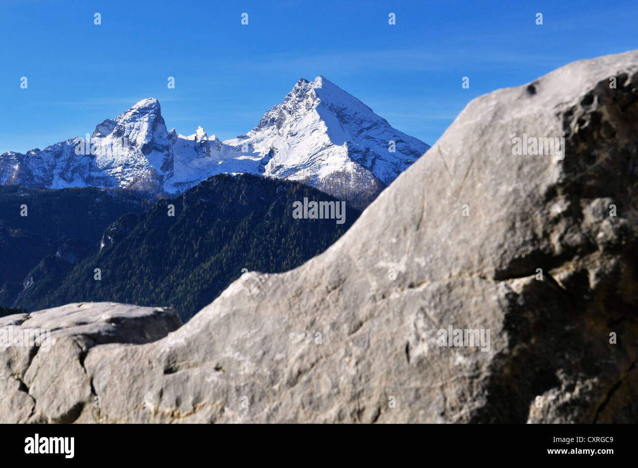 Watzmann mountain, Watzmannfrau mountain and the Watzmannkinder peaks ...