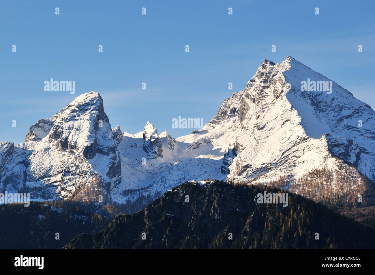 Watzmann mountain, Watzmannfrau mountain and the Watzmannkinder peaks ...