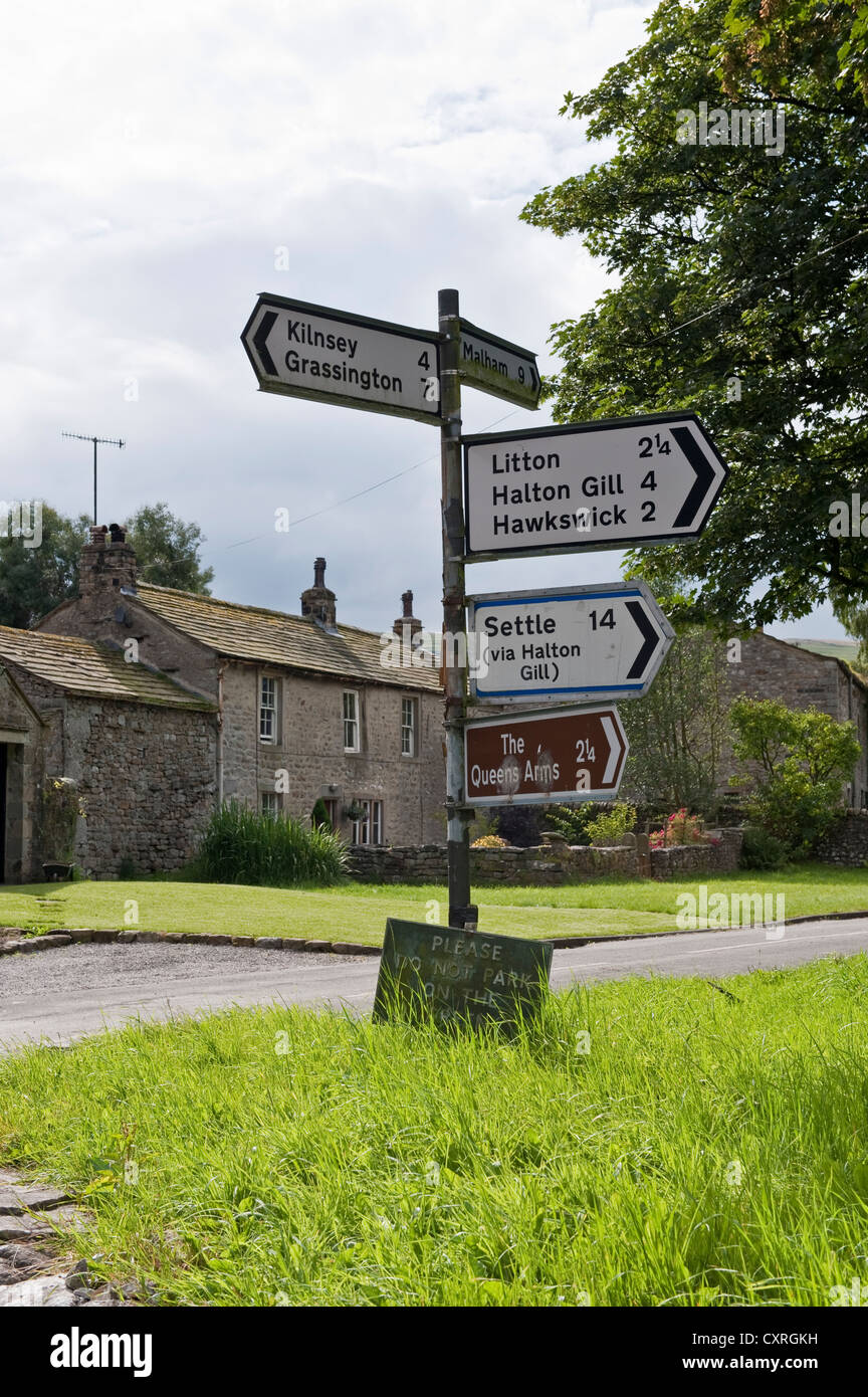 Arncliffe village and signposts, UK Stock Photo - Alamy