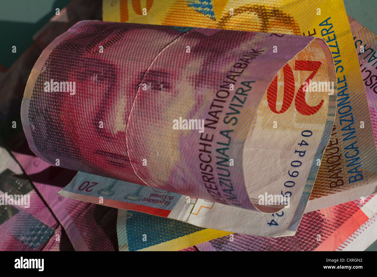 Close-up of Swiss francs banknotes — highlighting the official currency ...