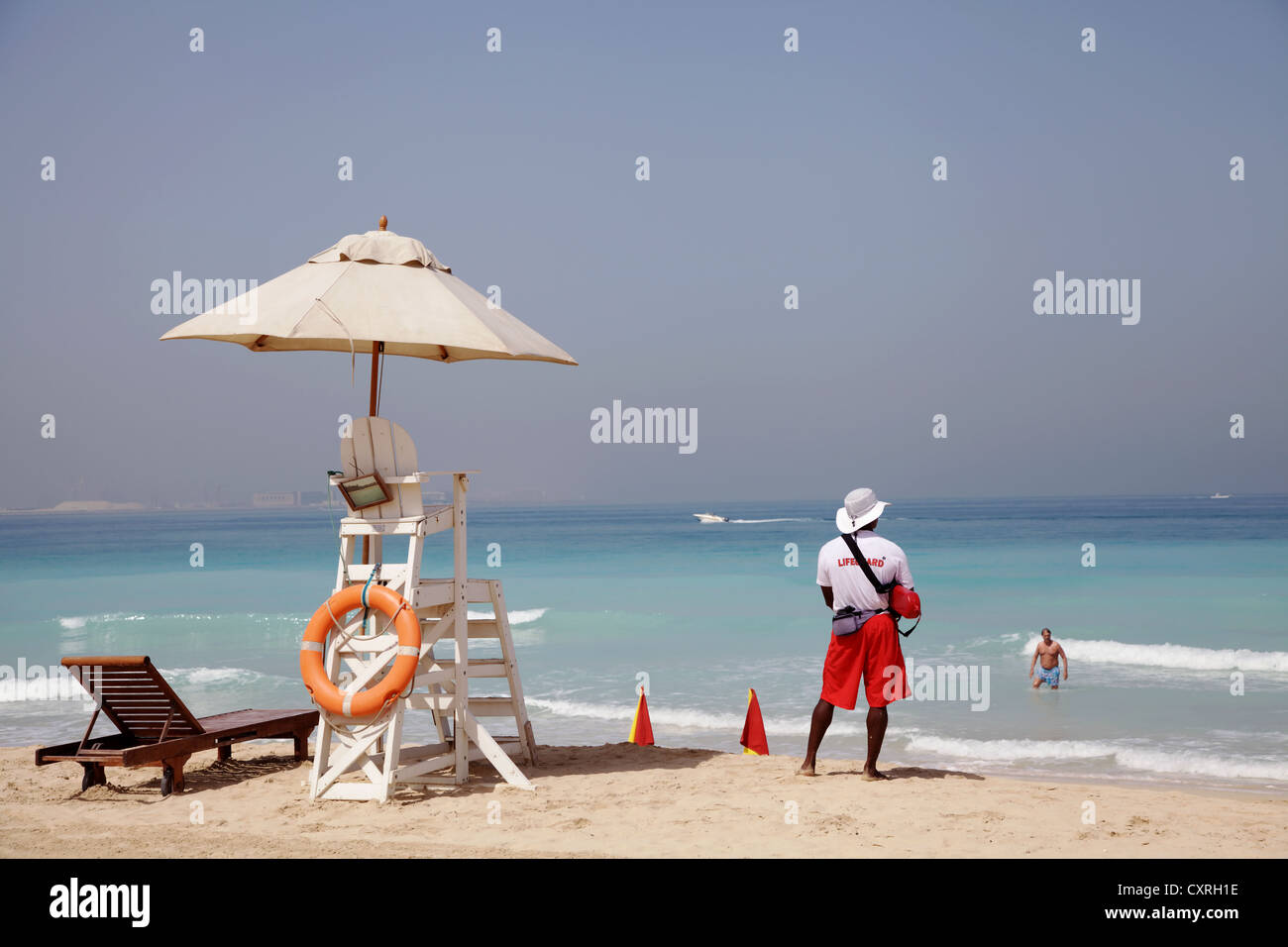 Lifeguard watching the sea at Jumeirah Beach, Dubai, United Arab ...