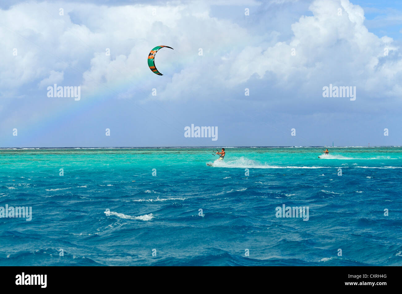 Kitesurfer, Moorea, Windward Islands, Society Islands, French Polynesia ...