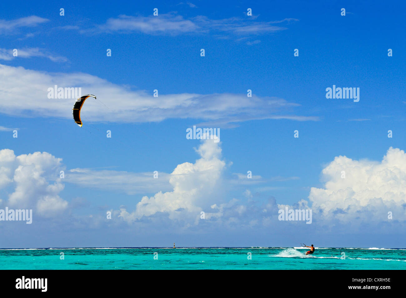 Kitesurfer, Moorea, Windward Islands, Society Islands, French Polynesia ...