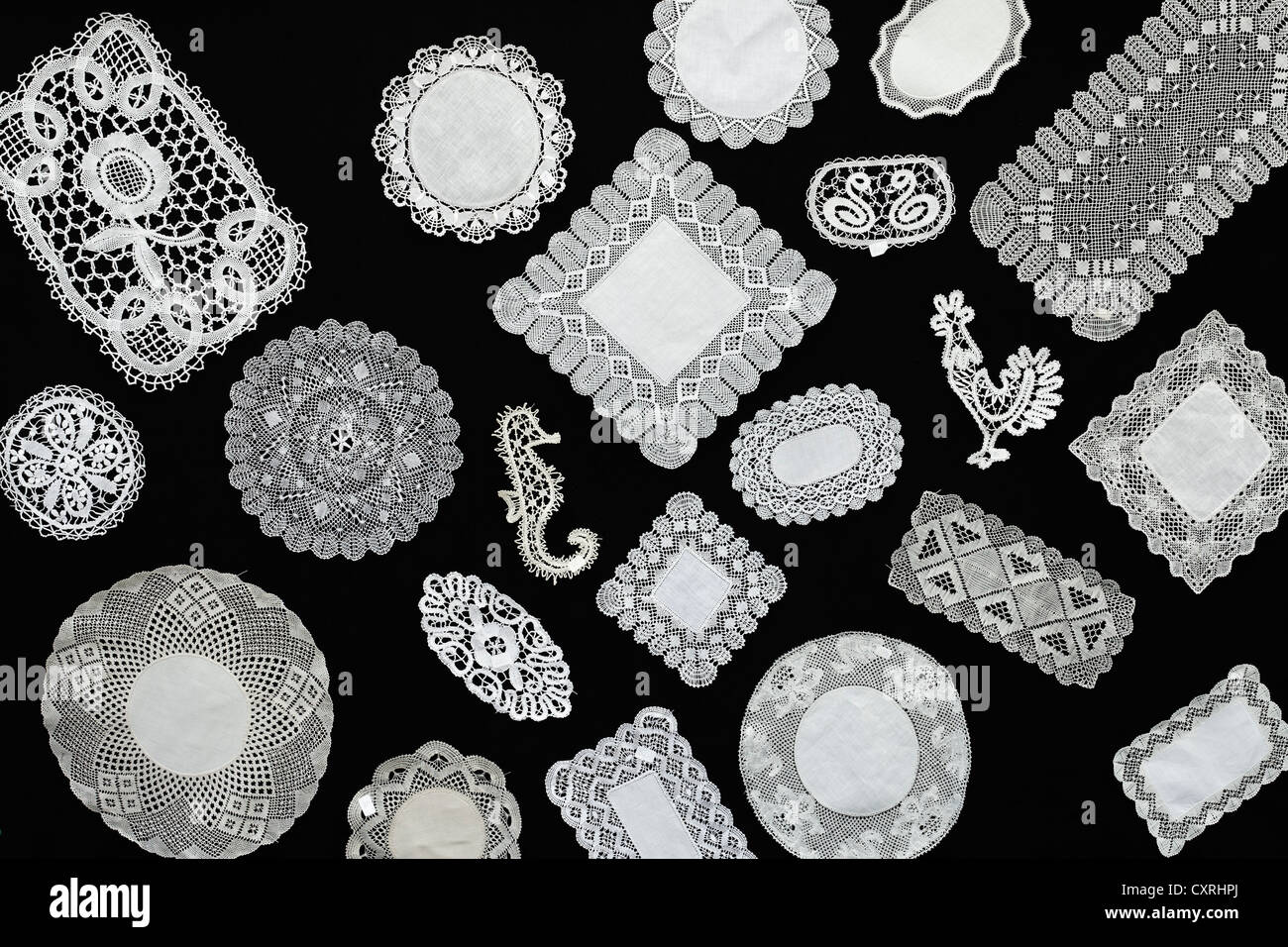 Panel with lace doilys, various shapes and patterns Stock Photo - Alamy