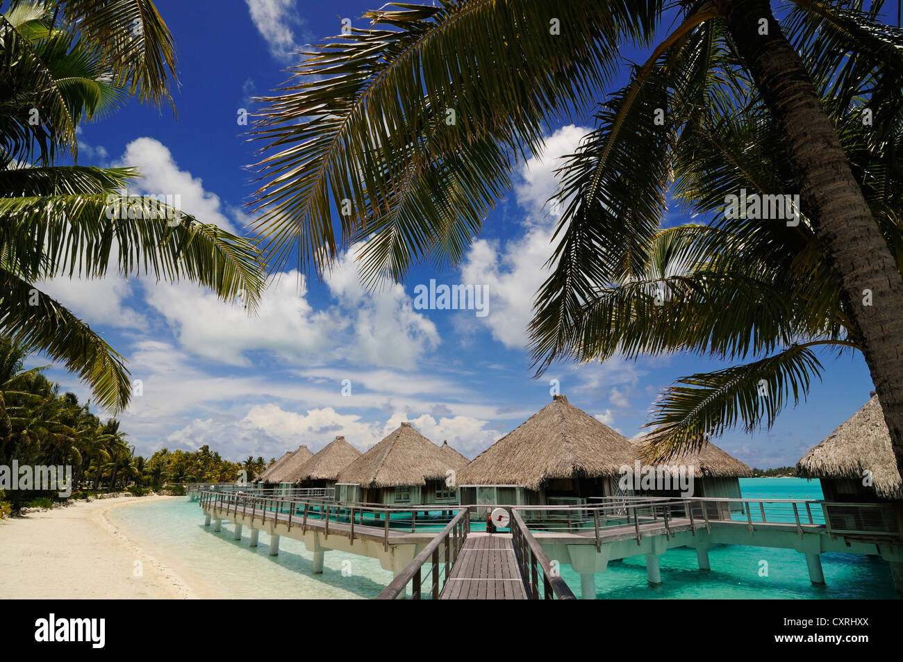 Huts on stilts, St. Regis Bora Bora Resort, Bora Bora, Leeward Islands ...