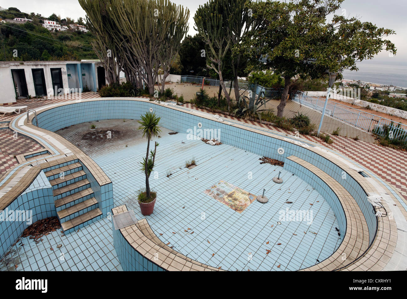 Dilapidated pool of an abandoned hotel, Lacco Ameno, Ischia Island ...