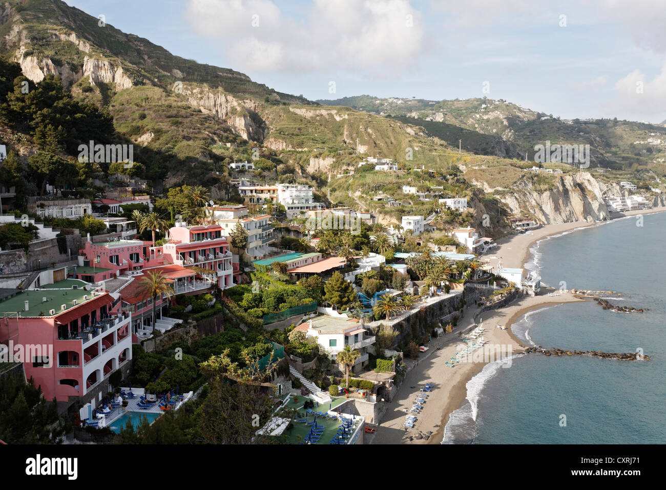 View of the hotels on Maronti beach, Sant'Angelo, Serrara Fontana ...