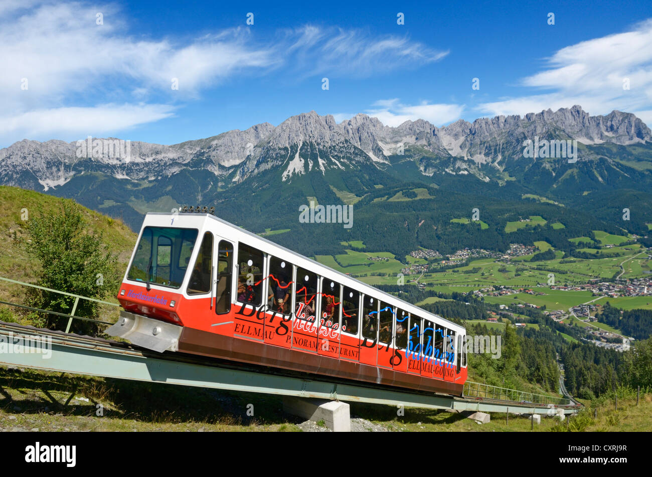 Hartkaiser Funicular Railway, view towards the Wilder Kaiser Mountains ...