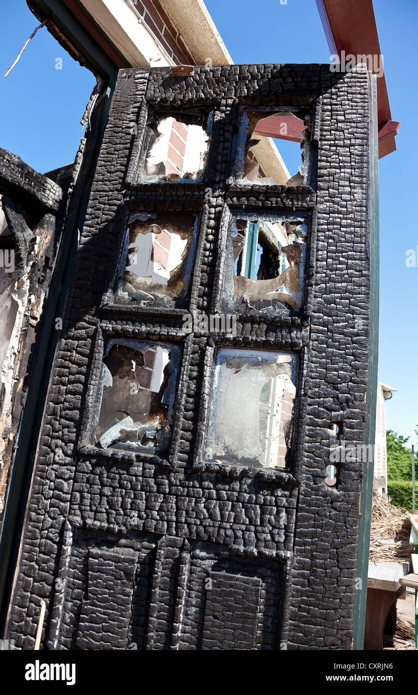 Remains of a small burned-out restaurant in Jork, Lower Saxony, Germany ...