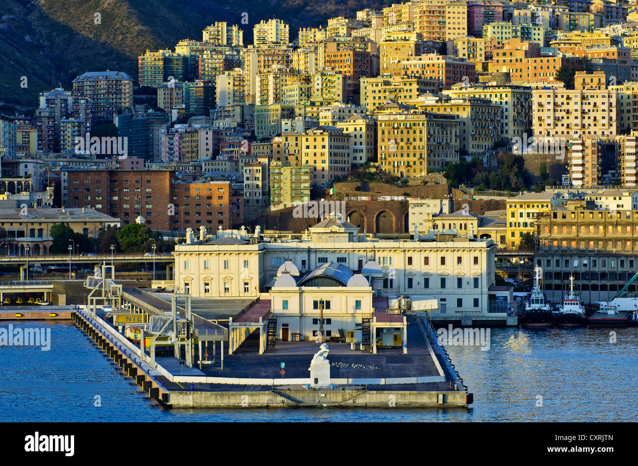 View of the port of Genoa with the Stazioni Marittime cruise terminal ...