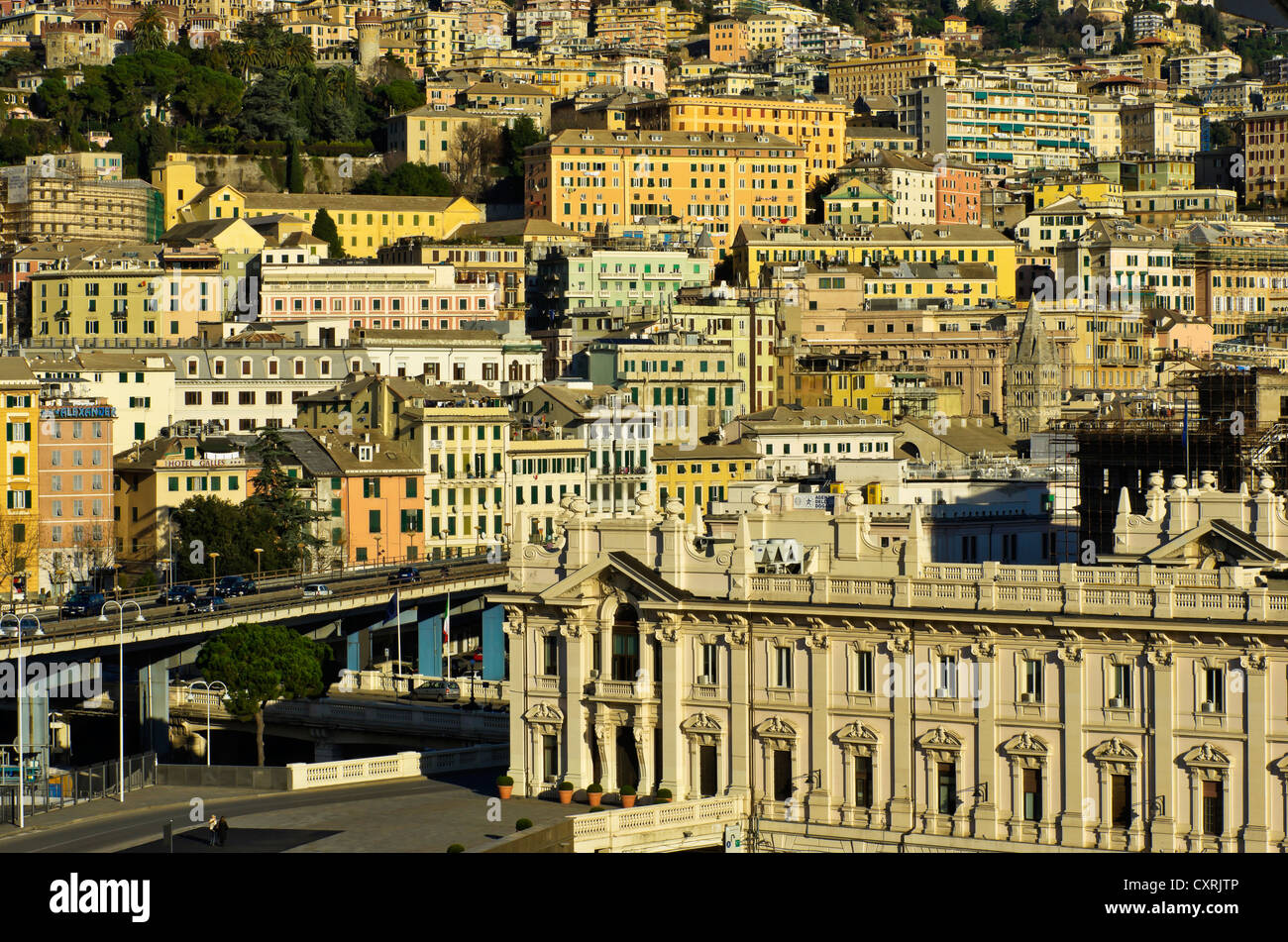View of the port of Genoa with the Stazioni Marittime cruise terminal ...
