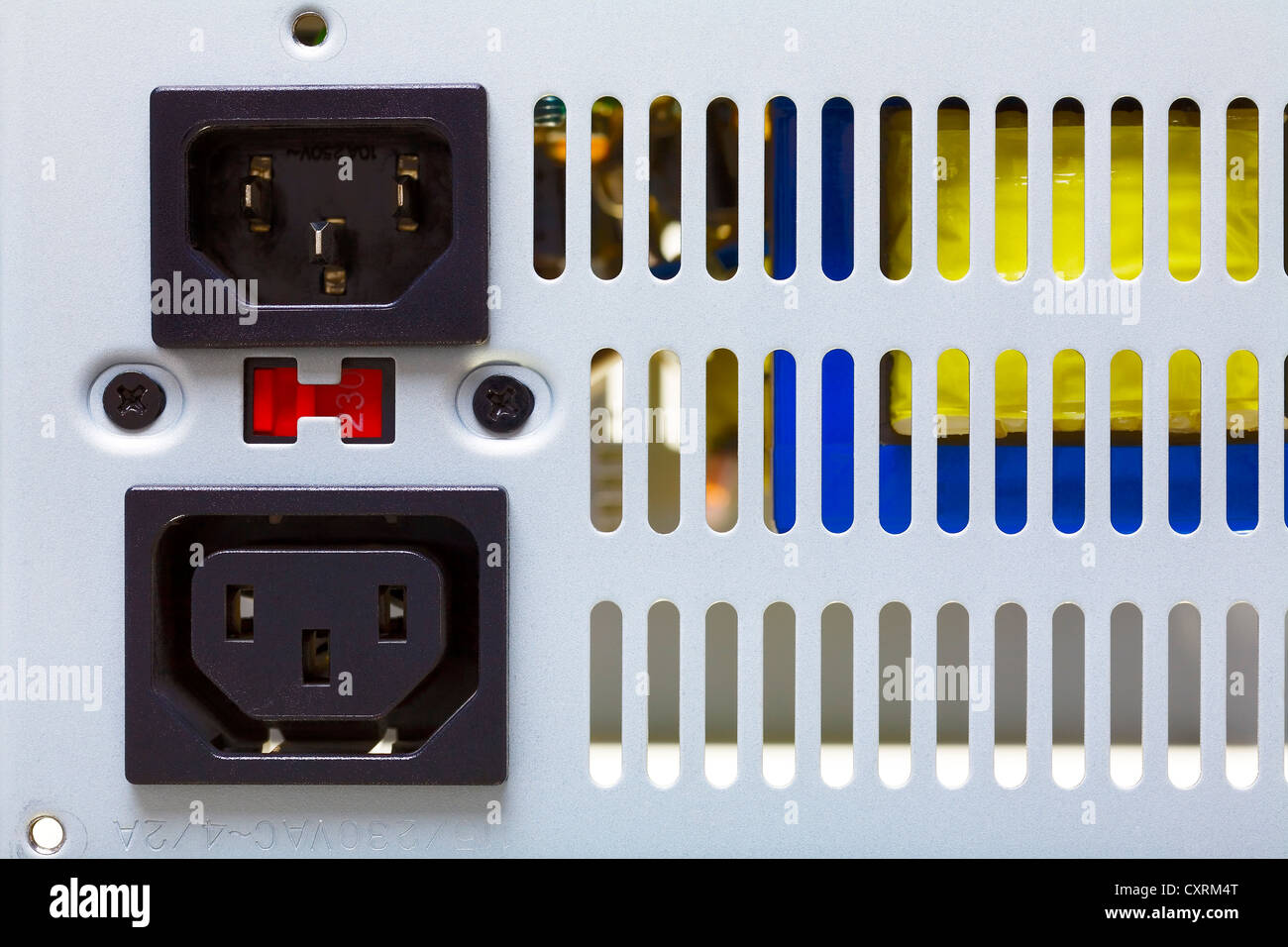 Close up of a computer casing with sockets and air wholes Stock Photo ...