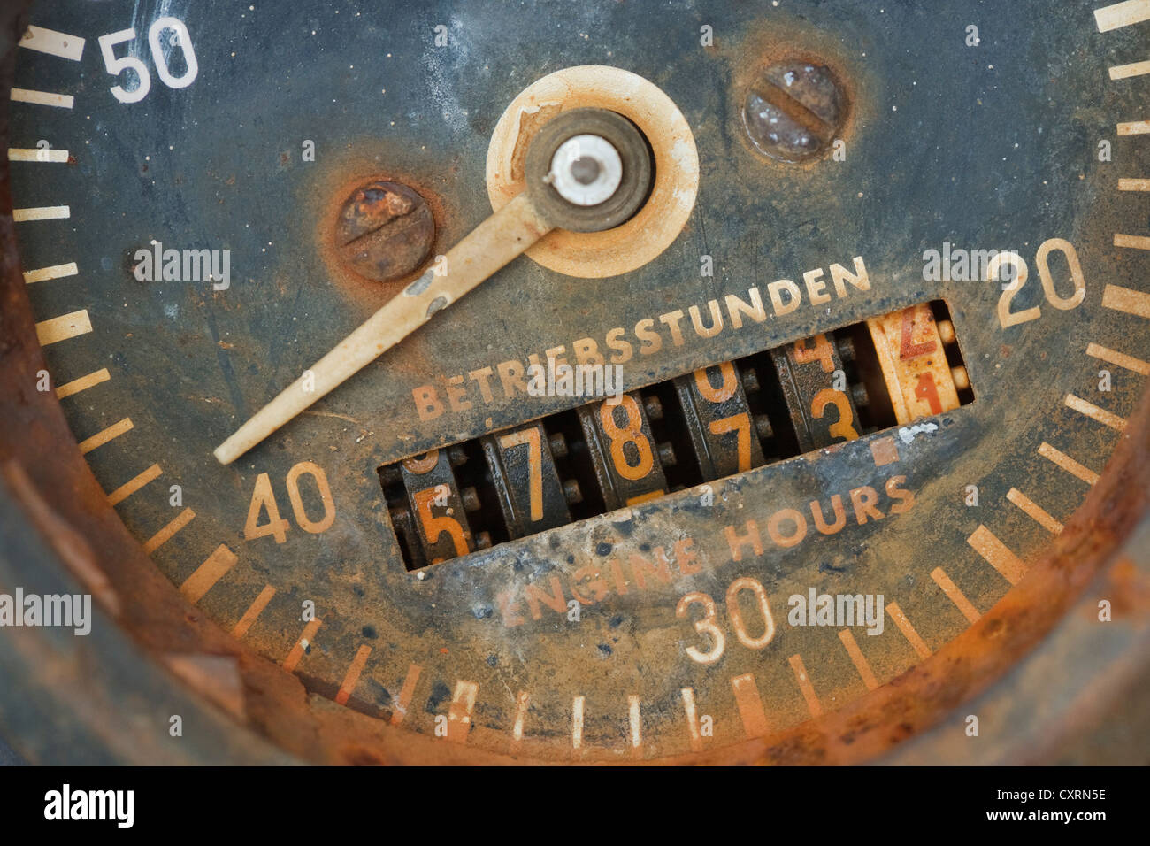 Hourmeter in the tachometer of an old truck crane Stock Photo - Alamy