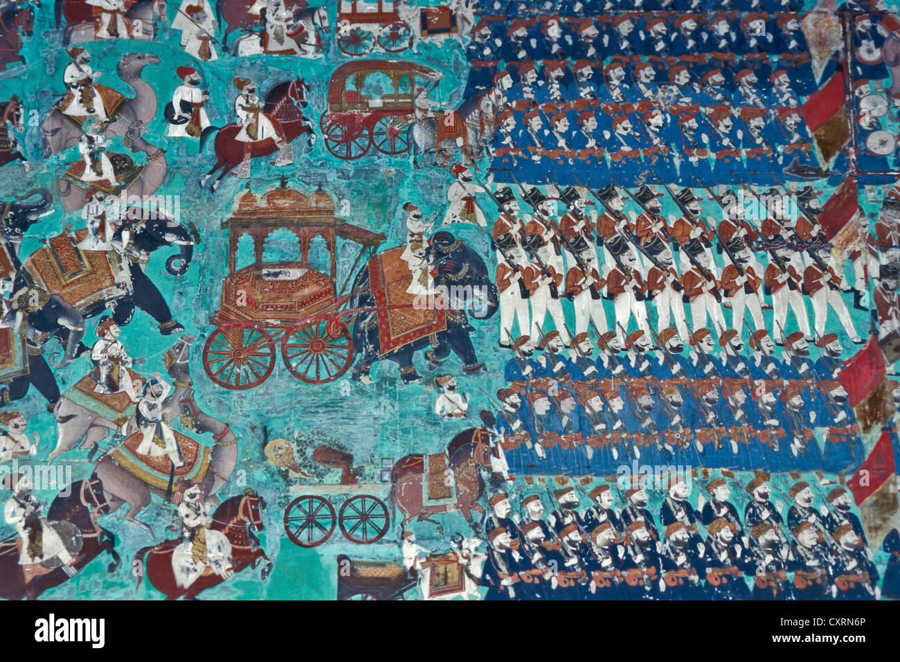 Army, mural painting or fresco made from natural colors, Badal Mahal ...