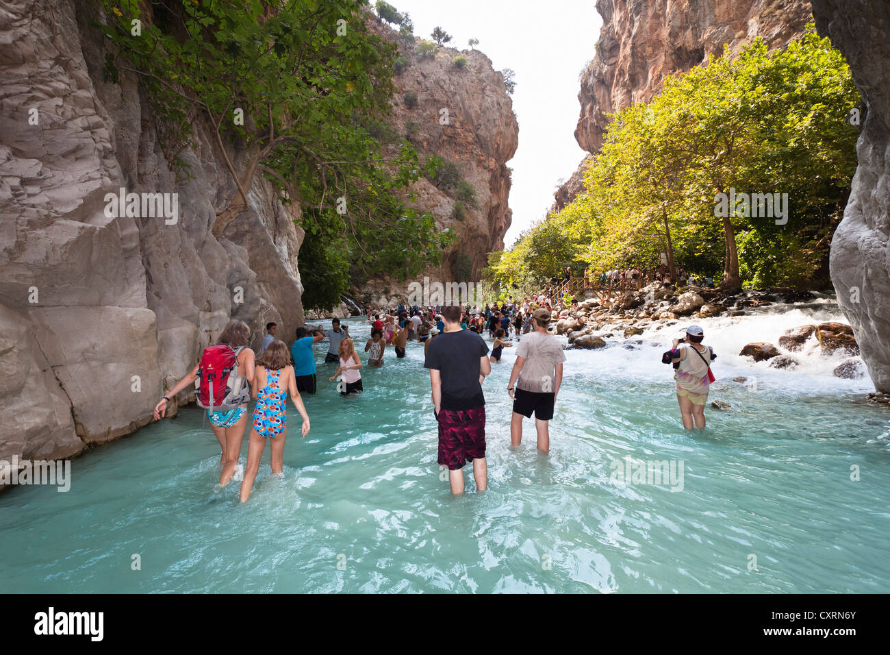 Tourists in the water of Saklikent Gorge near Tlos and Fethiye, Lycian ...