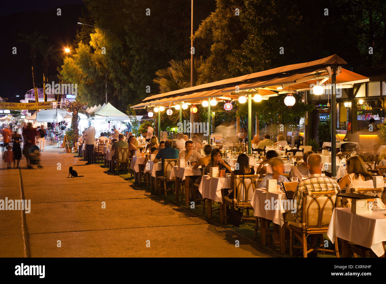 Restaurant at the harbour, Fethiye, Lycian coast, Turkey Stock Photo ...