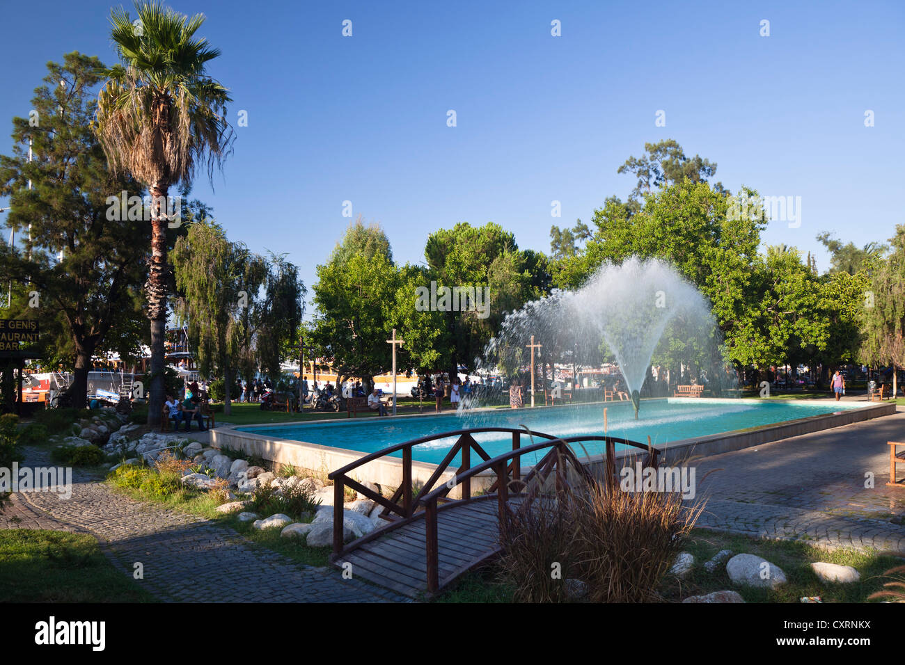 Park with a fountain, Fethiye, Lycian coast, Lycia, Turkey Stock Photo ...