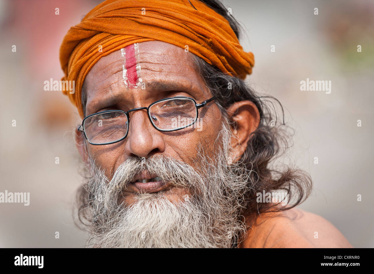 Sadhu wearing glasses, portrait, Kolkata or Calcutta, West Bengal, East ...