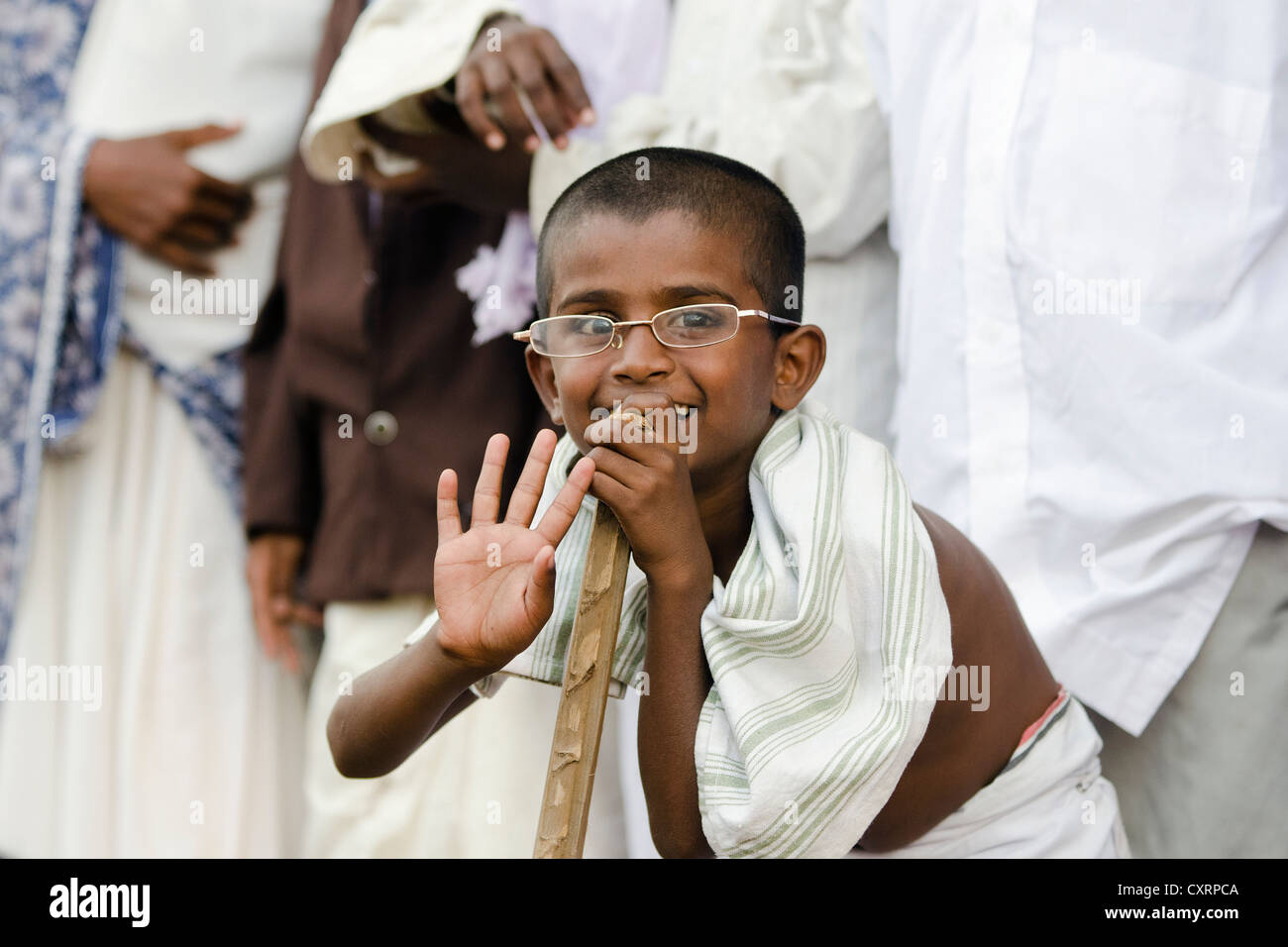 Boy dressed as Mahatma Gandhi, during a protest against child labour ...