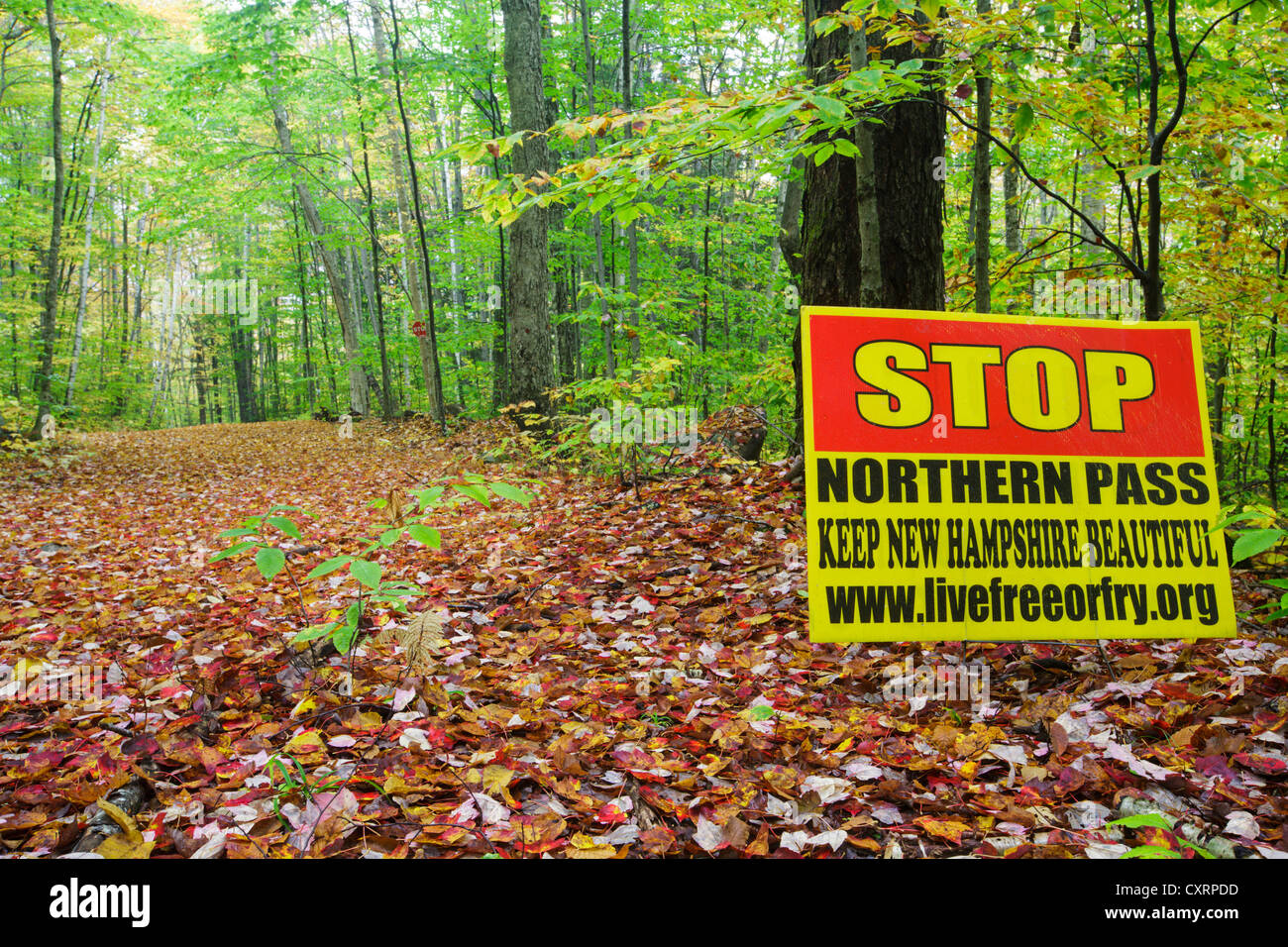 Stop Northern Pass Sign on hiking trail in the White Mountains, New ...