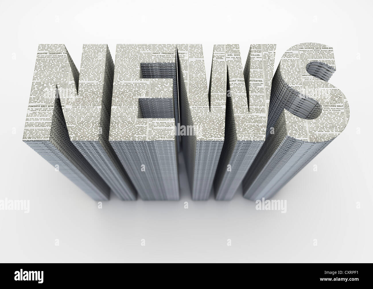The word NEWS made from stacked newspapers - 3D render CONCEPT image ...