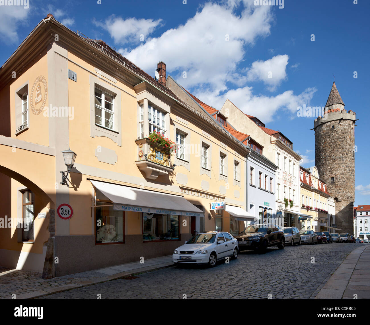 Wendische Strasse street and Wendischer Turm tower, Bautzen, Budysin ...
