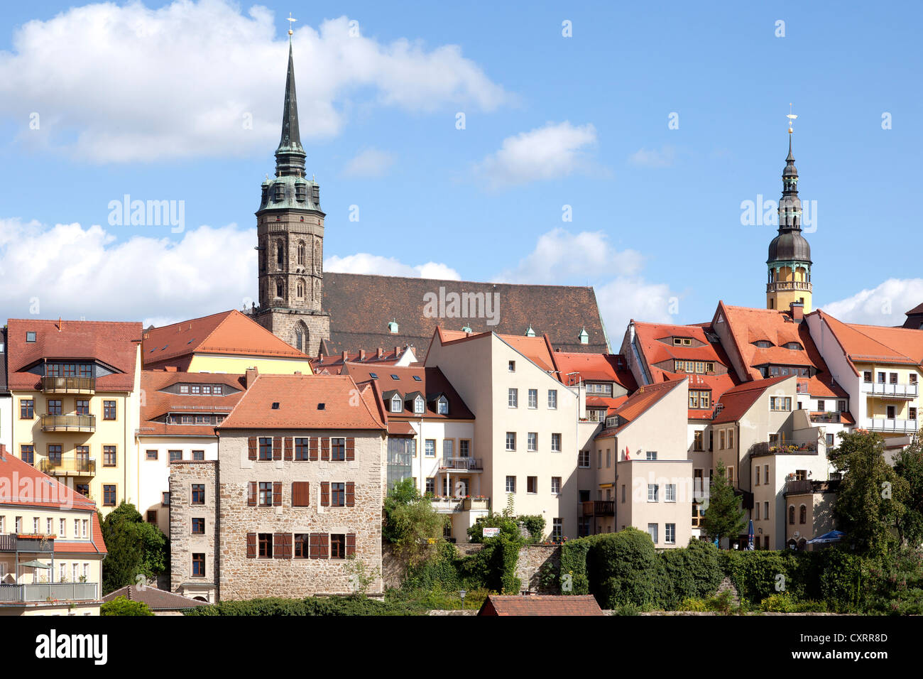View towards the historic town centre, Bautzen, Budysin, Lusatia, Upper ...