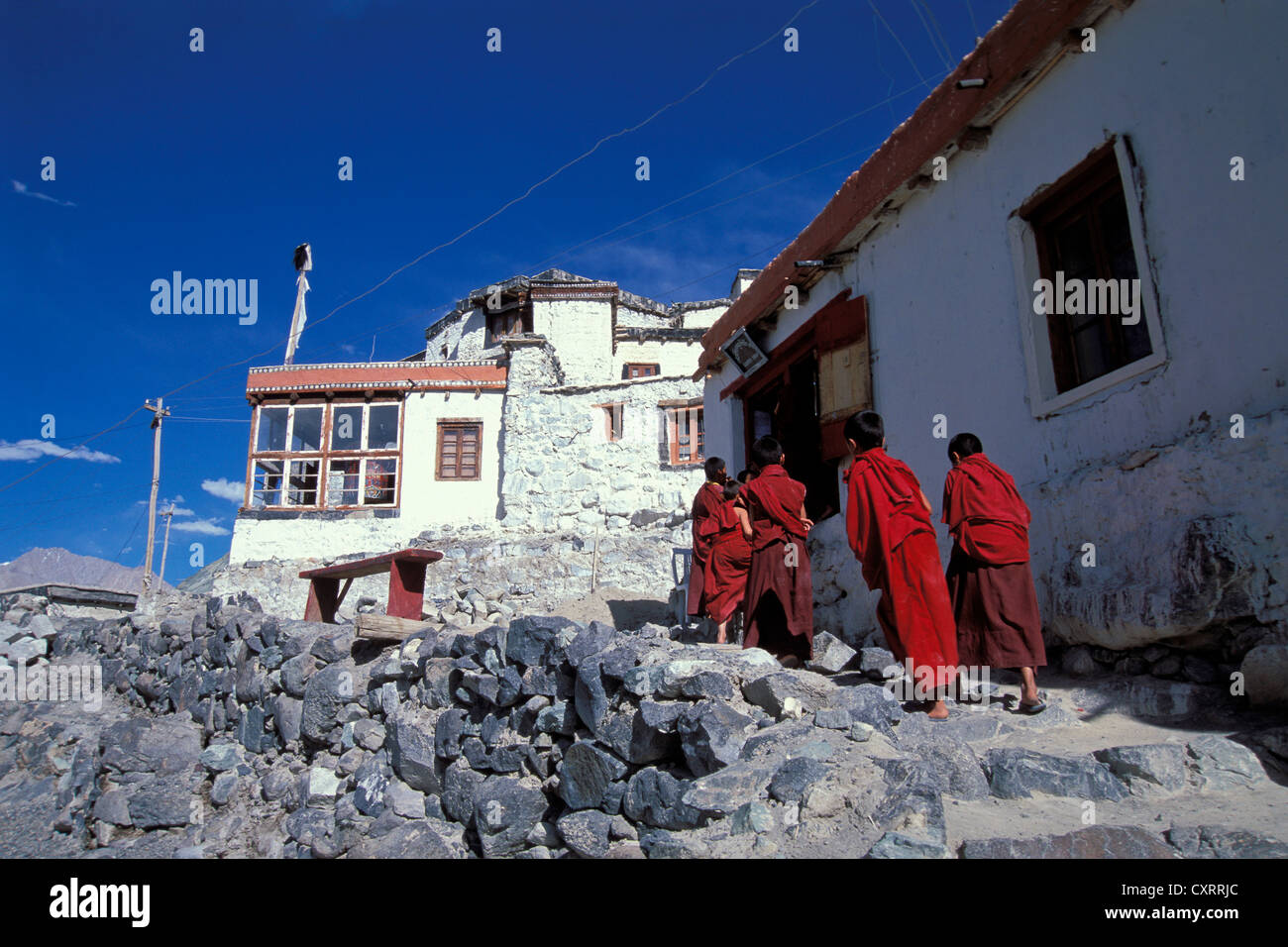 Young monks, novices, Deskit or Diskit Monastery, Gompa, Hunder, Nubra ...