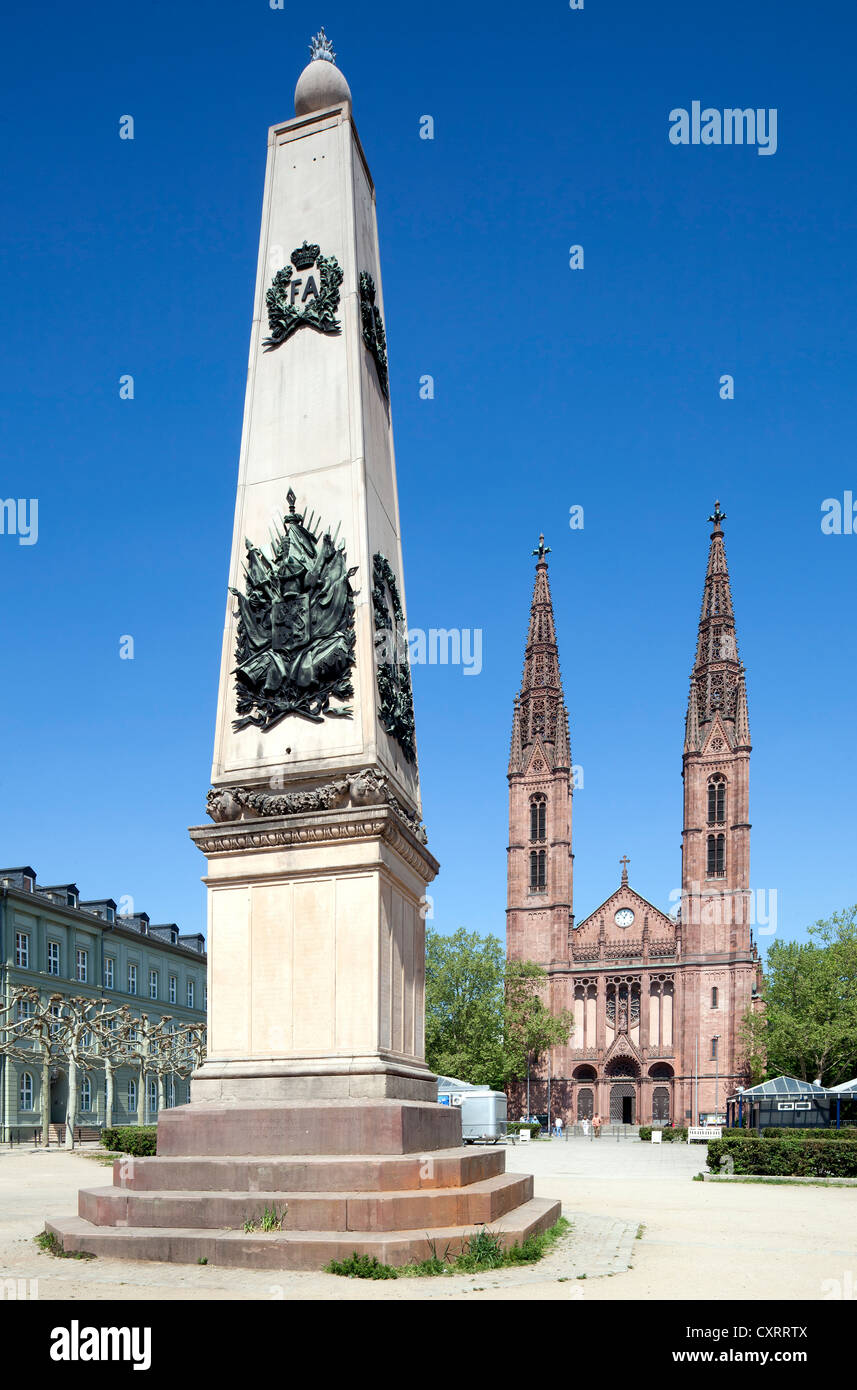 Obelisk, Church of St. Boniface, Luisenplatz square, Wiesbaden, Hesse ...