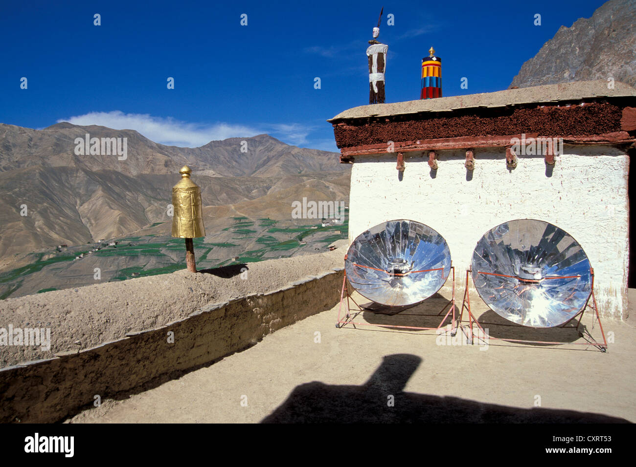 Water is heated using solar energy, Lingshed Monastery, Zanskar, Ladakh ...
