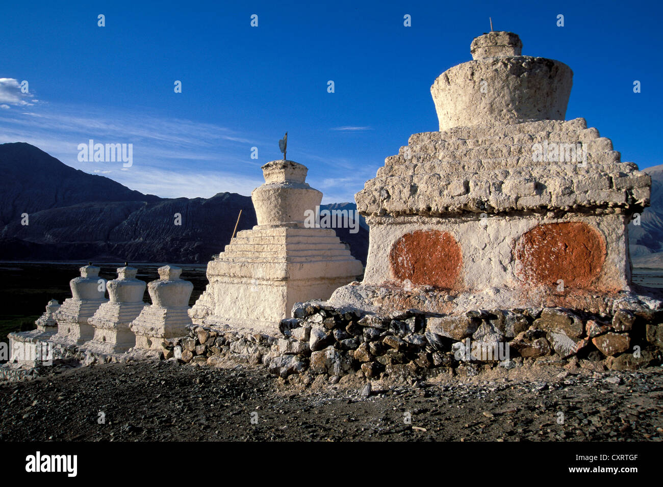 White chorten, Deskit or Diskit Monastery, Gompa, Hunder, Nubra Valley ...