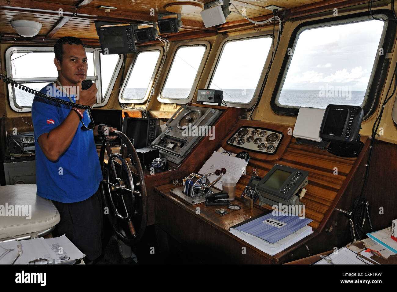 Bridge on the ship Okeanoss-Aggressor, Cocos Island, Costa Rica ...