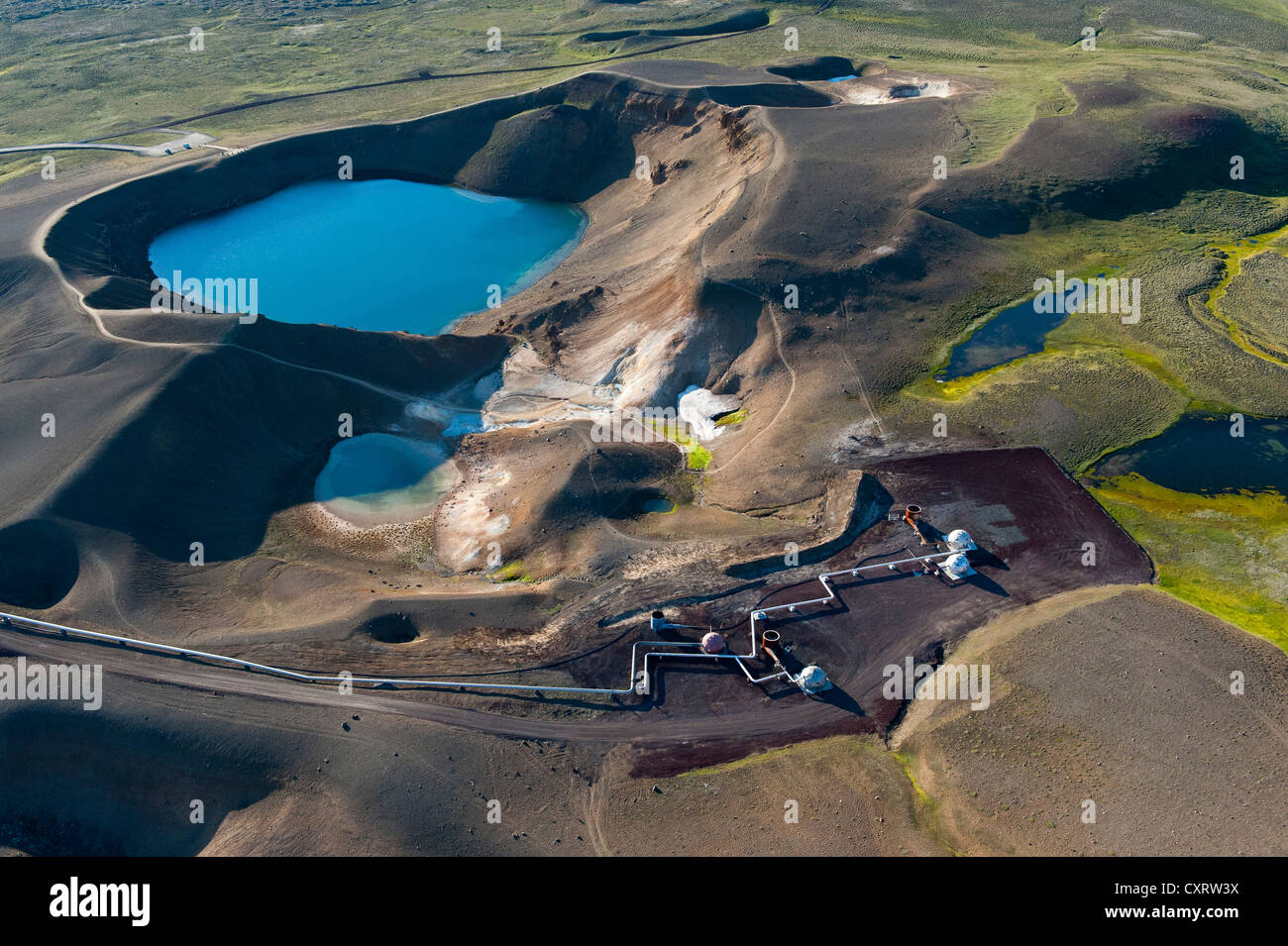 Aerial view, Stora Víti crater lake at the Krafla volcano, part of the ...