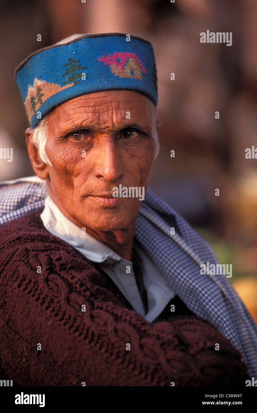 Man with traditional headdress, portrait, Himachali, Shimla, Himachal ...