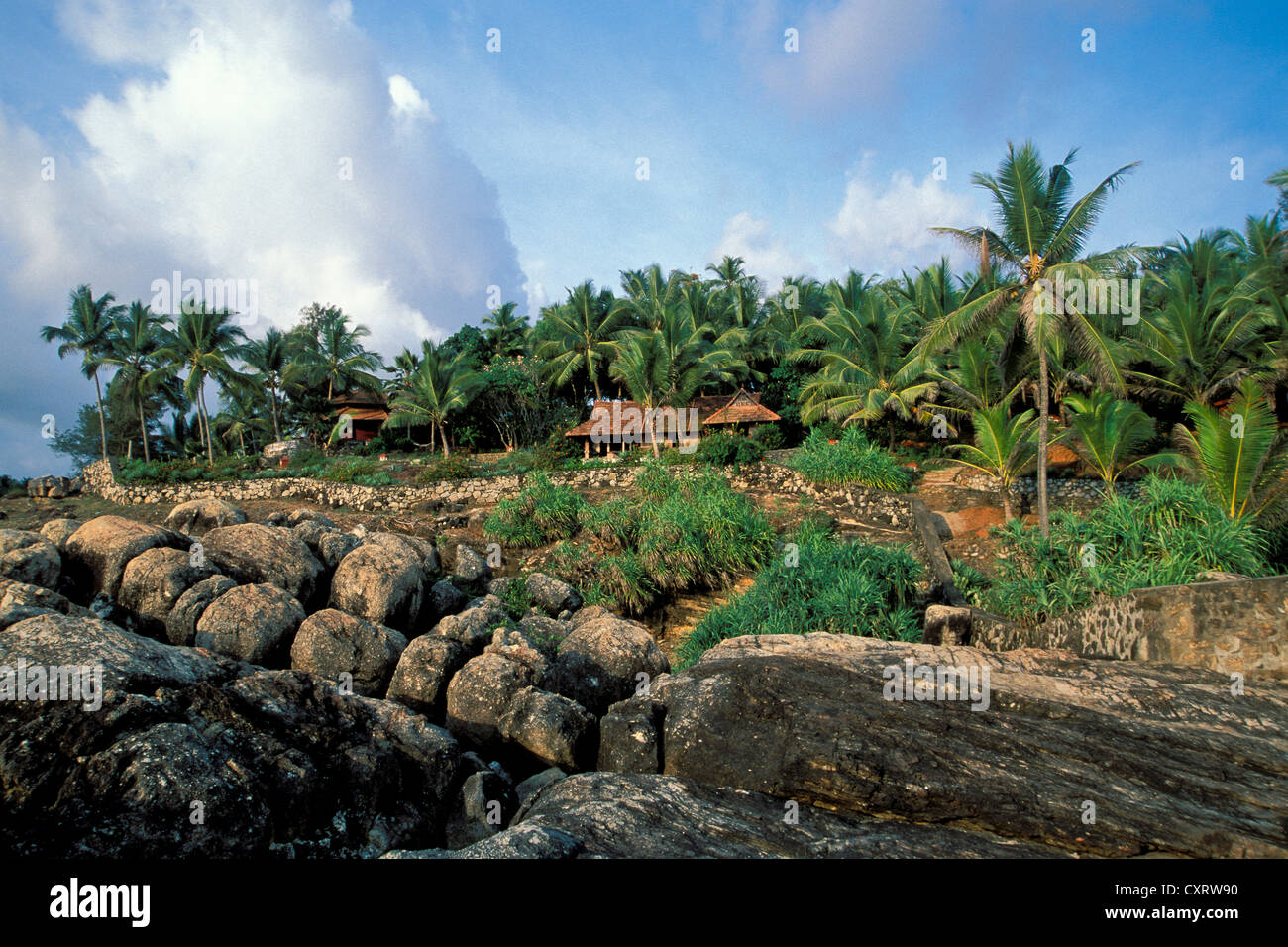 Rocky coast, Surya Samudra Heritage Hotel, Chowara, Kerala, southern ...
