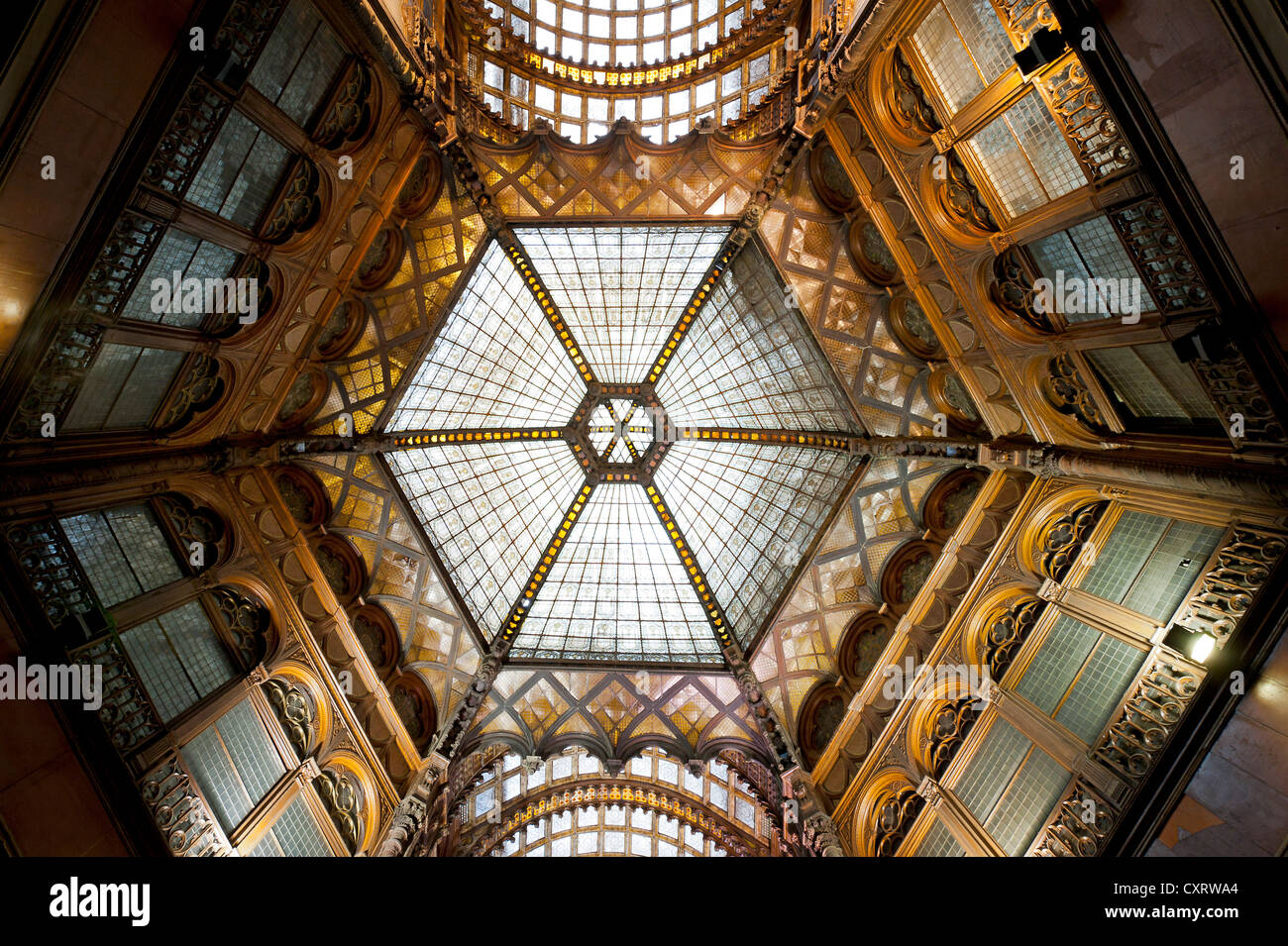 Glass roof, historic shopping arcade, Parisi udvar, Budapest, Hungary ...
