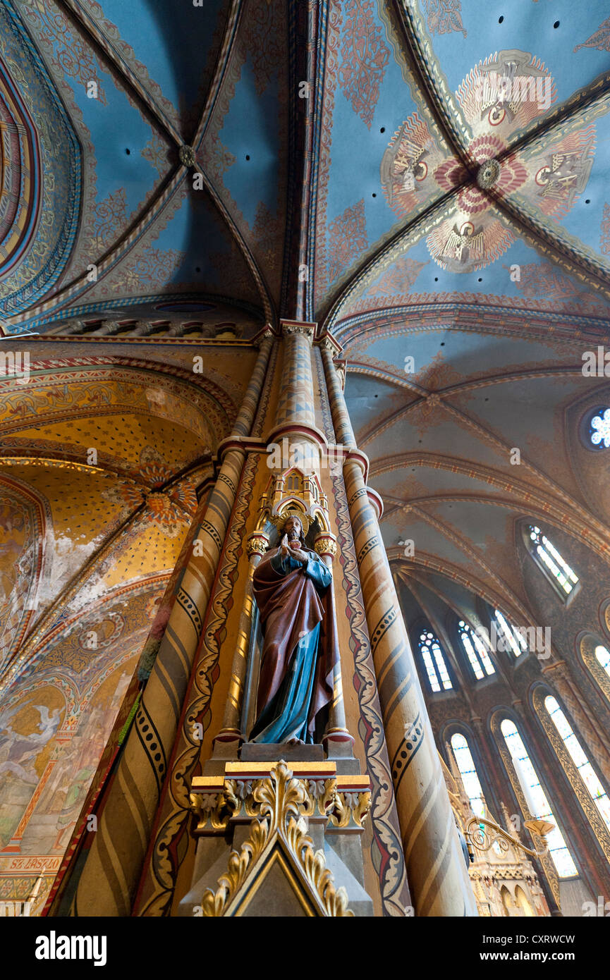 Frescoes, interior view of Matthias Church, castle hill, Budapest ...